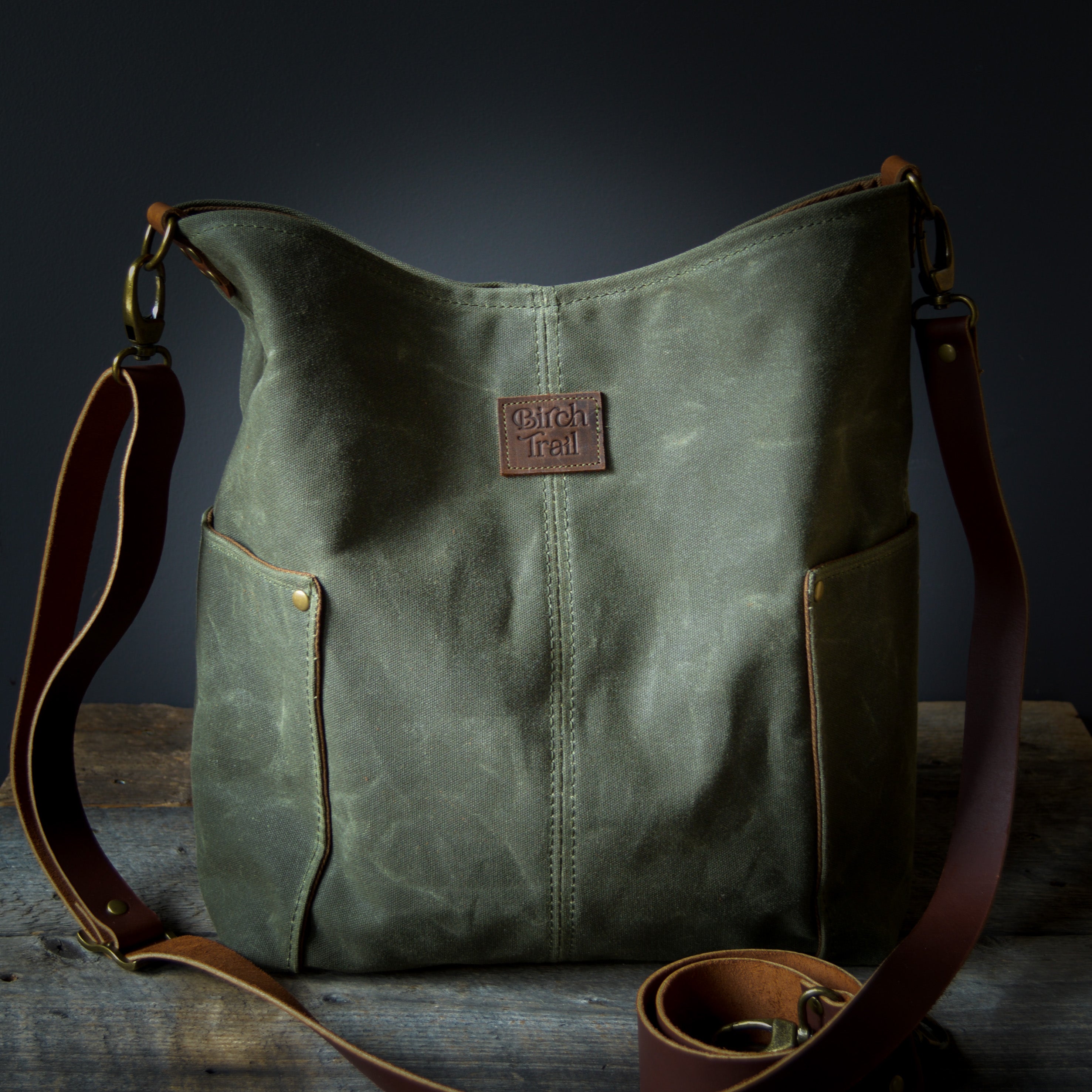 Waxed Canvas Compass Bag in Olive Green handcrafted by Birch Trail